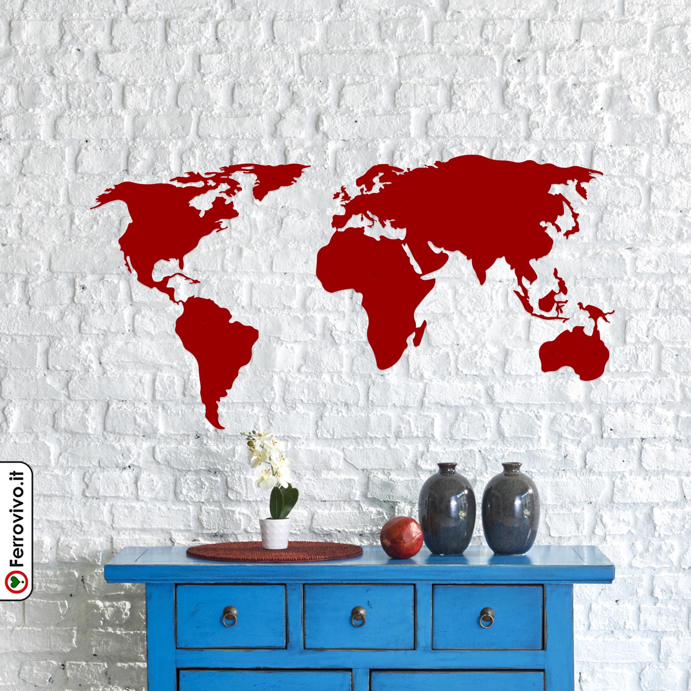 Carte du monde mural 95cm | FERROVIVO | Cartes du monde en métal